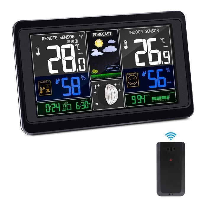 Station Météo Avec Capteur Extérieur Sans Fil, Horloge Radio-Pilotée, Thermomètre De Température ...