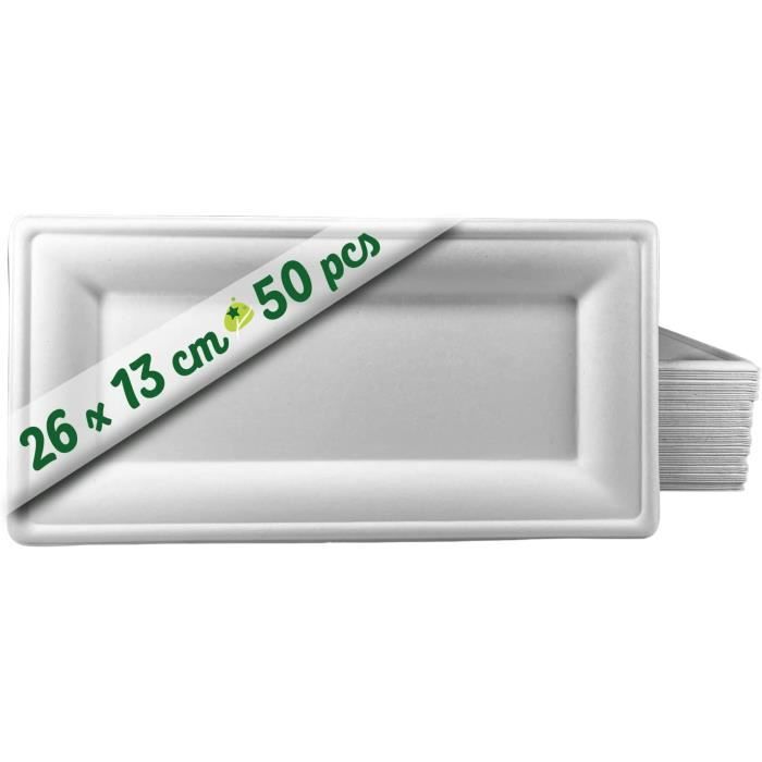 50 Plateaux Rectangulaires Jetables En Papier De Canne À Sucre 26 X 13 ...