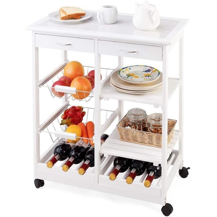 DESSERTE DE CUISINE Desserte de Cuisine à roulettes avec 2 Paniers, 2 ...