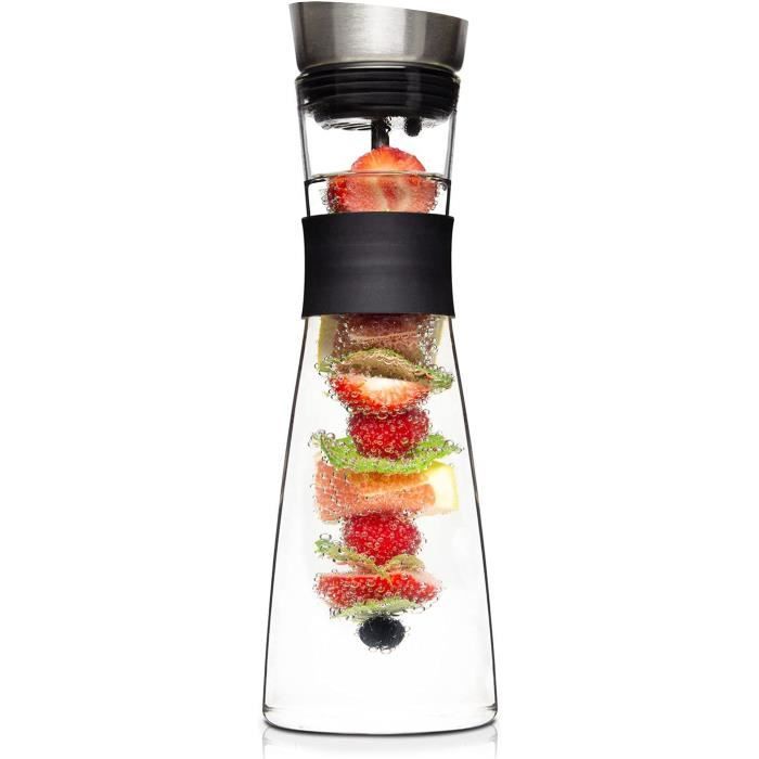Carafe - Eau Verre (1L) Pichet Brochette Fruits Couvercle Poignée Acier ...
