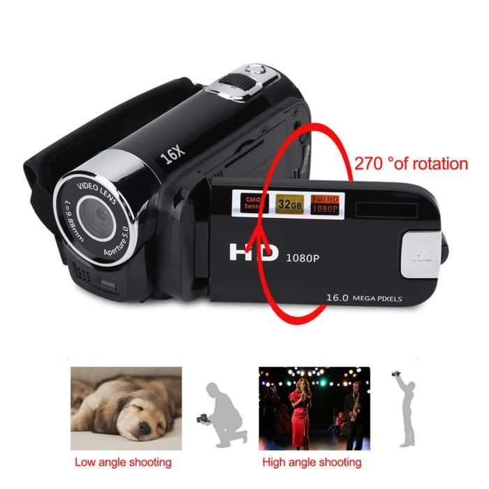 HON® Full HD 270 ° Rotation 1080P 16X Caméscope numérique haute ...
