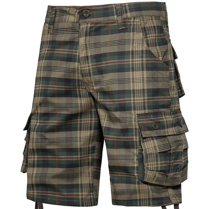 Short cargo à carreaux pour homme Short court multi-poches taille ...