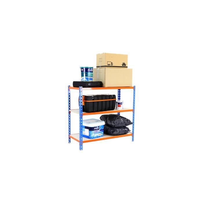 Étagère métallique 3 niveaux - 900 x 1000 x 300 mm - KIT MADERCLICK PLUS - Bleu - Orange - Bois ...