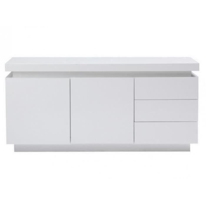 Buffet bas EMERSON II - 2 portes & 3 tiroirs - MDF laqué blanc - LEDs ...