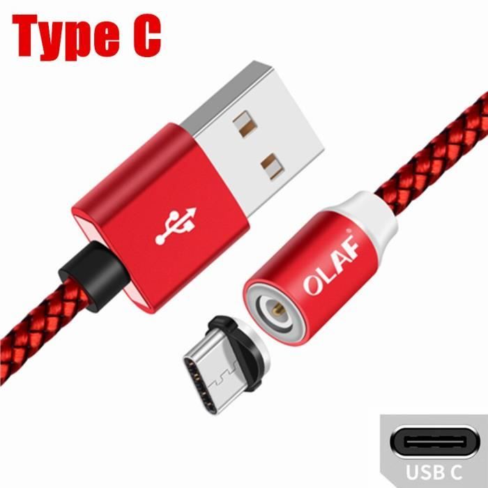 Red Type C Cable-2m -câble magnétique tressé LED USB Micro et Type C ...