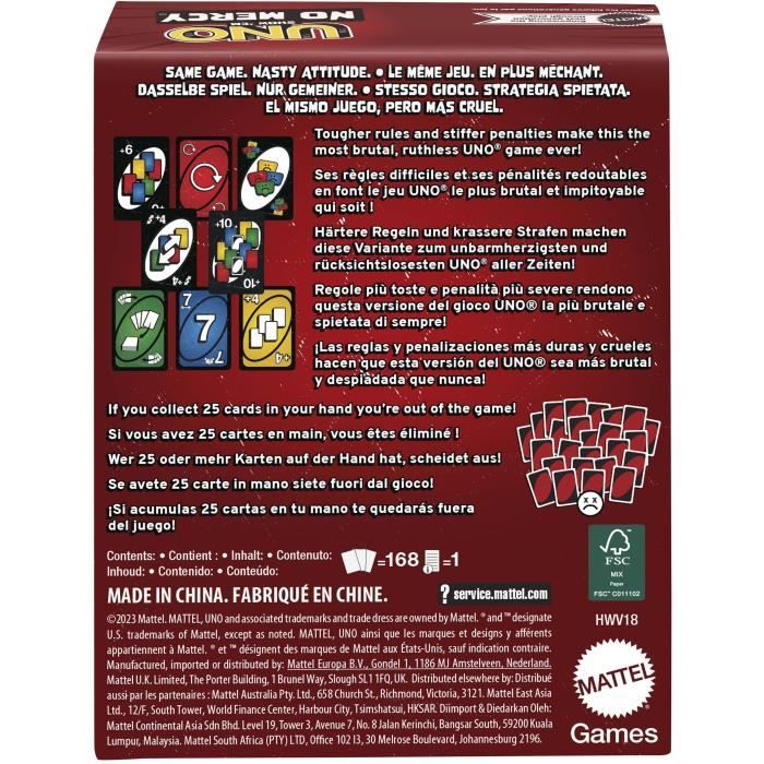 Mattel Games - UNO No Mercy - Jeu de cartes pour toute la famille ...