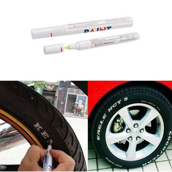 FEUTRE STYLO MARQUEUR INDELEBILE PERMANENT PEINTURE PNEU POUR AUTO MOTO ...