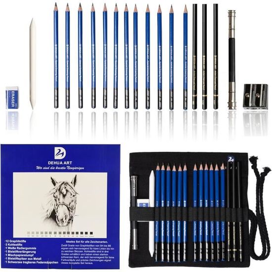 Lot De 20 Crayons À Dessin Et Croquis Professionnels Avec Sac Portable - Bleu[J27] - Cdiscount ...