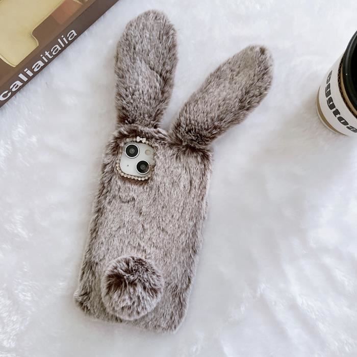 Café pour profiter 7-Coque en peluche avec oreilles de lapin 3D, étui ...