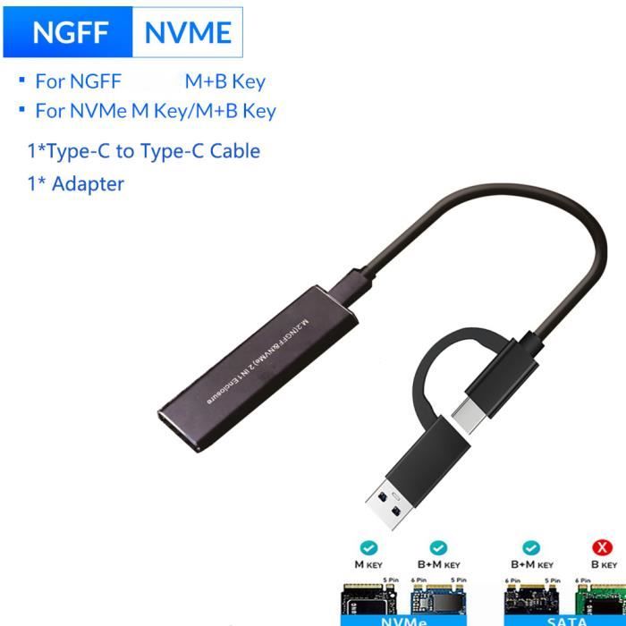 Boîte SSD M2 avec OTG - boîtier M.2 NVME PCIe NGFF SATA vers USB 3.1 ...