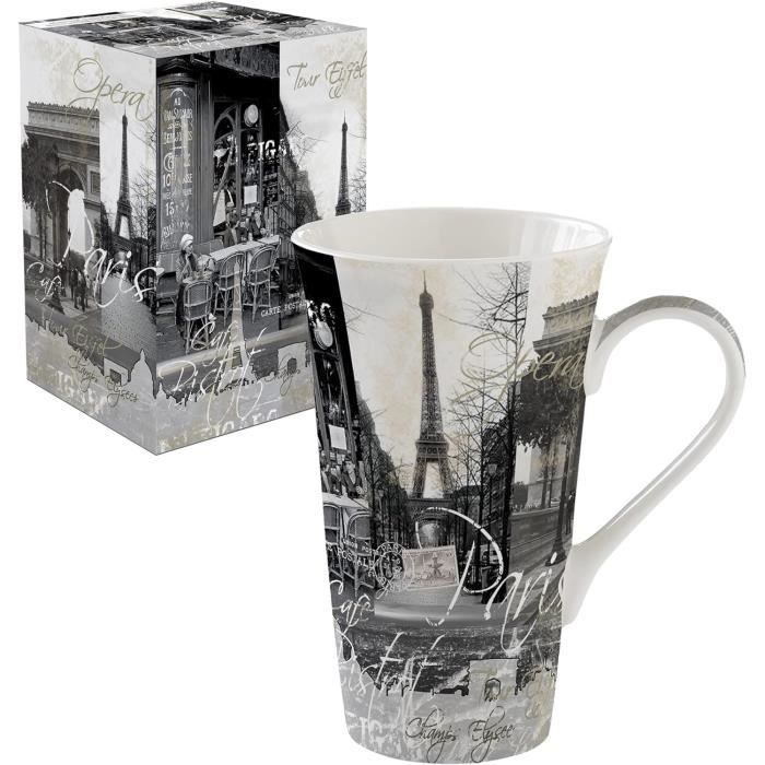 Coffret 1 Mug Geant 60Cl En Porcelaine Paris Noir & Blanc[n11933] - Cdiscount Maison