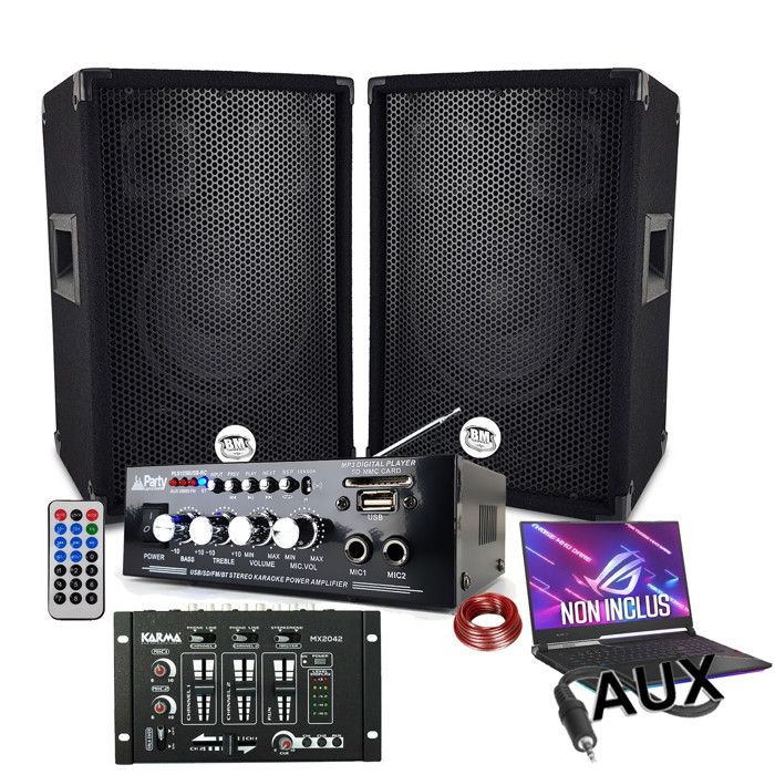 Pack sono 600W, AMPLI USB BLUETOOTH + 2 ENCEINTES 300W + Table de ...