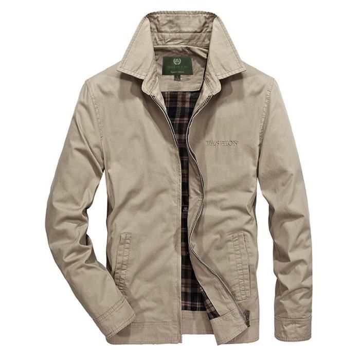 Veste Homme en Coton Mi Saison - ZEWOW - Couleur Kaki - Col Montant ...