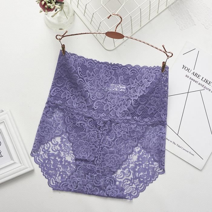 Culotte-slip,Culotte en dentelle taille haute pour femmes,Sexy,transparente,grande taille ...