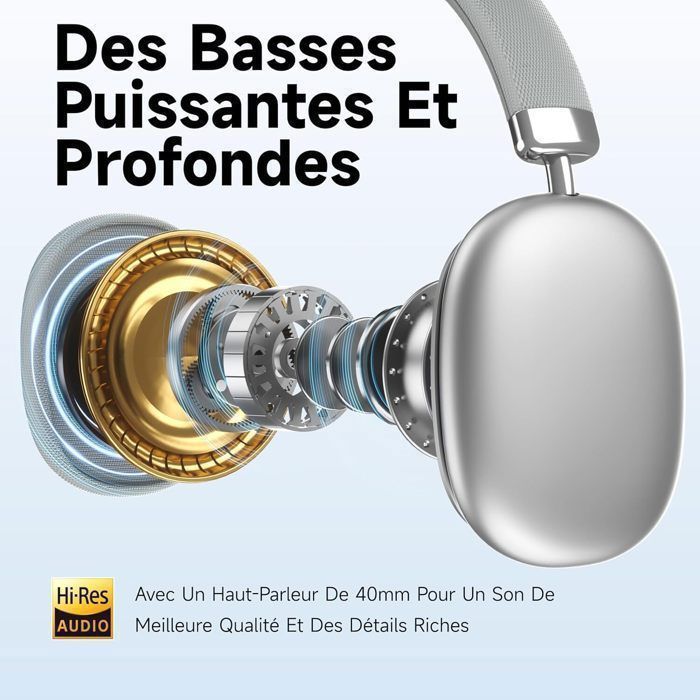 Oreillette Bluetooth sans fil avec micro, 40h autonomie, compatible iOS ...