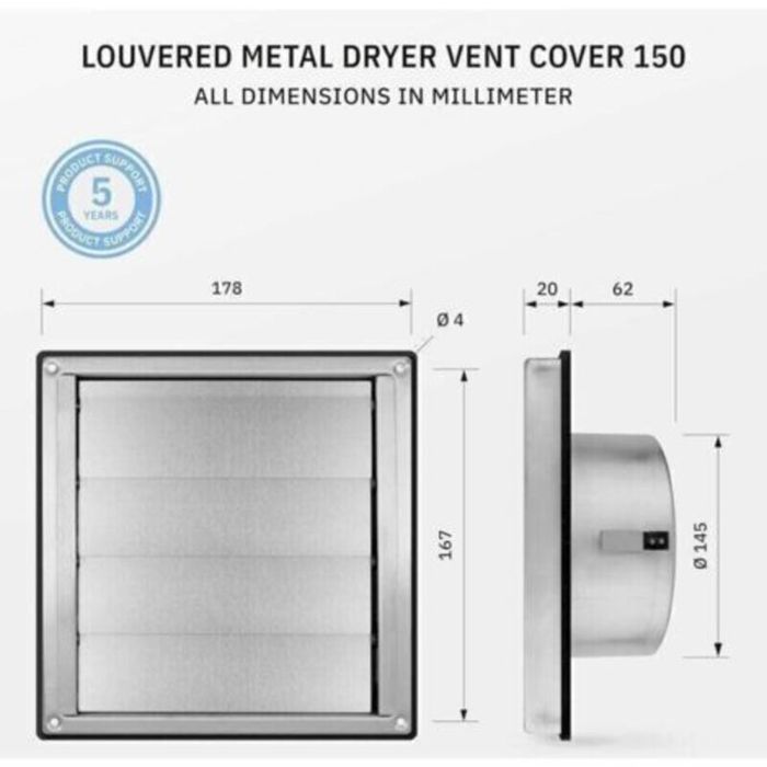 Grille de Ventilation Inox 150 mm Anti-Retour à Lamelles Mobiles ...