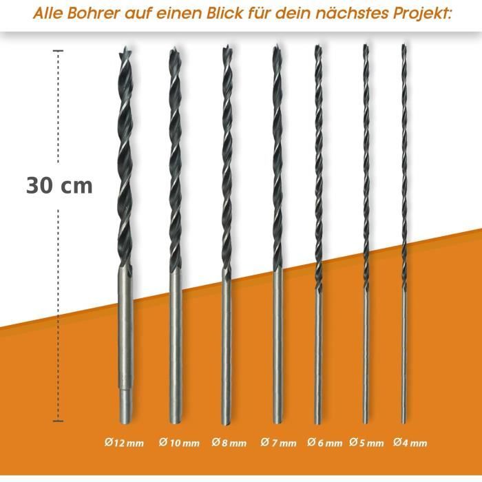 Jeu de mèches à bois de 30cm de long - Jeu de mèches hélicoïdales Mèche ...