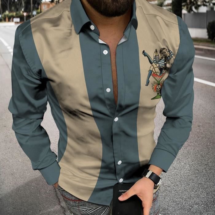 Chemise,Cardigan à manches longues et col rabattu pour homme,haut ...