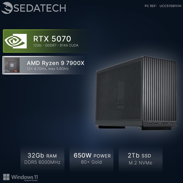 Sedatech Mini-PC Workstation Micro ATX • AMD Ryzen 9 7900X • RTX5070 ...