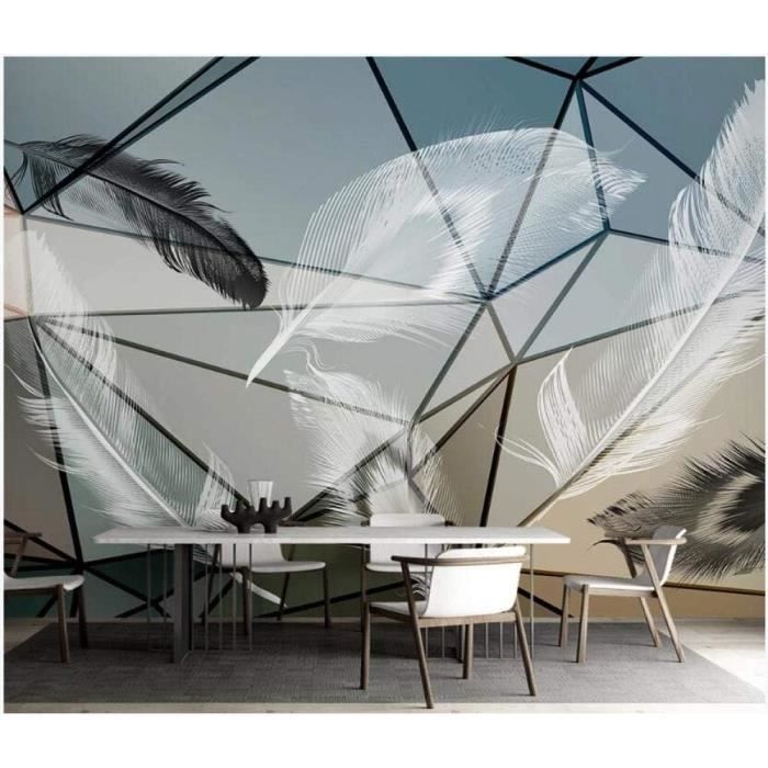 Papier Peint Plume Noir Et Blanc 3d Moderne Plume Geometrique Paysage ...