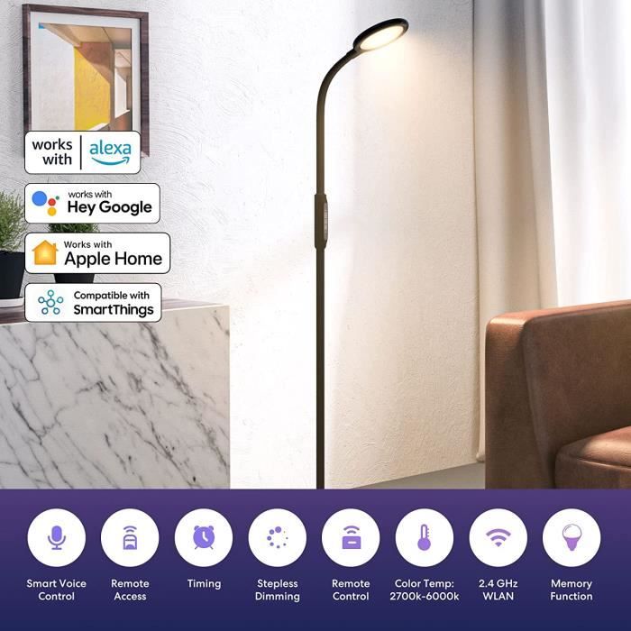 Lampadaire LED Connecté, Lampe sur Pied Compatible avec HomeKit, Siri ...