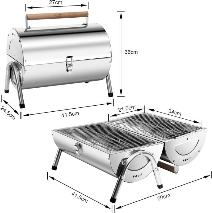 Barbecue Portable 2 en 1 Barbecue à Charbon Inox BBQ Grill Mini ...