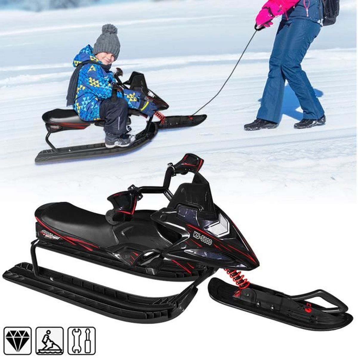 XMTECH Luge d'hiver Enfant Luges Traîneaux avec avec Deux Freins et ...