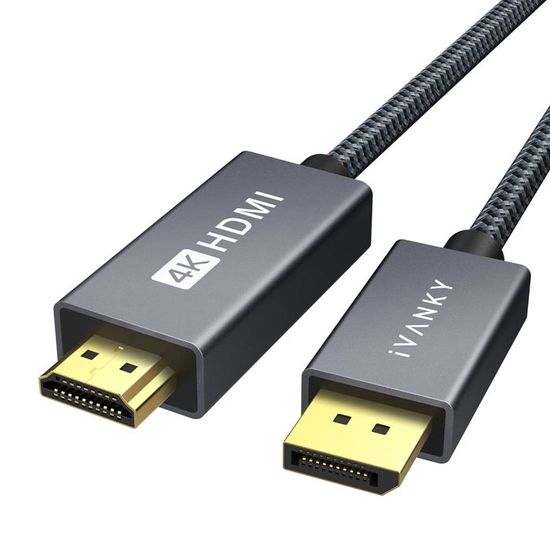 Cble DisplayPort vers HDMI 4K 60Hz 2M Nylon Tress et Connecteurs Plaqus ...
