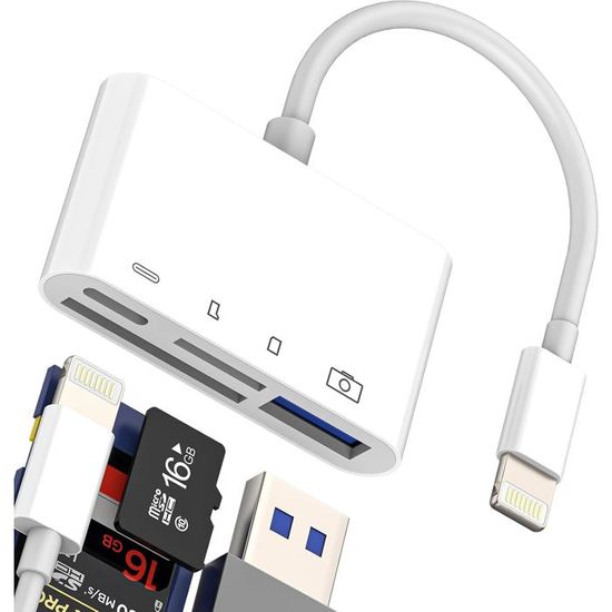 Lecteur De Carte Sd Micro Sd Usb Vers Lightning Adaptateur (4 En1)Pour Apple Iphone Ipad Carte ...