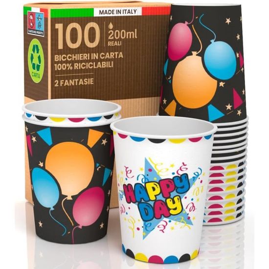 Lot De 100 Verres En Papier 200 Ml Écologiques Biodégradables Jetables ...