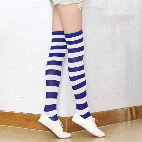 Chaussettes longues rayées pour femmes - Navy white wide - cuissardes ...