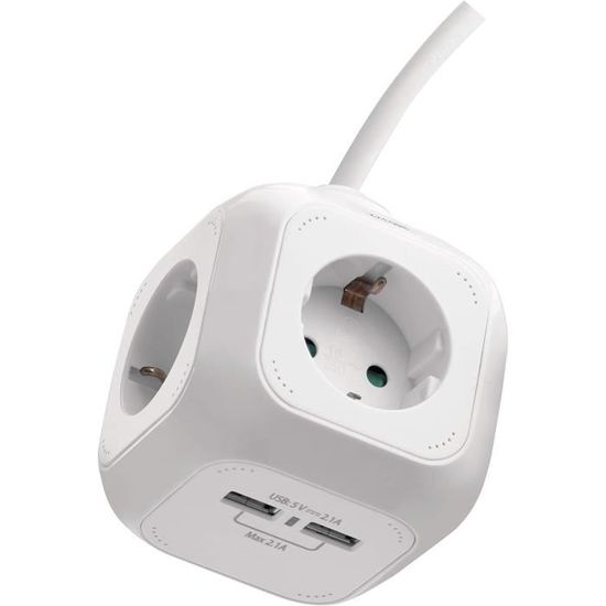 Cube-Cube-Multiprise-Multiprise avec 4 prises et 2 ports USB, câble 1,9 ...