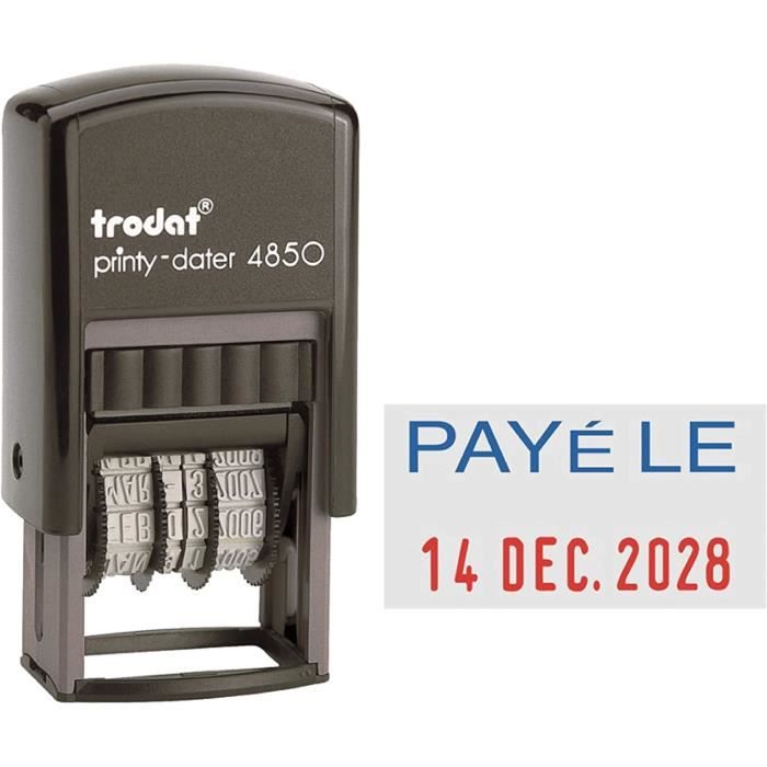 Printy 4850 - Auto mini encreur dateur rechargeable - Payé Le - Encre Bleue - Rouge - 25x11 mm ...