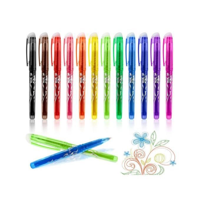 12 Couleurs Stylos Effaçables à Encre Colorés,Stylos à Bille avec Gomme ...