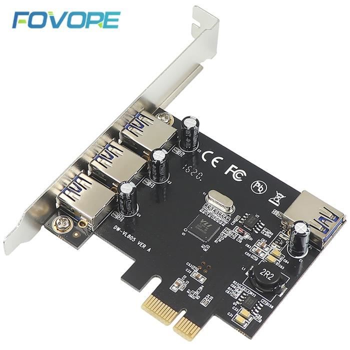 Carte'extension USB 3 à PCIe, 4 Ports, PCI Express x1, USB 3.0, 5Gbps ...