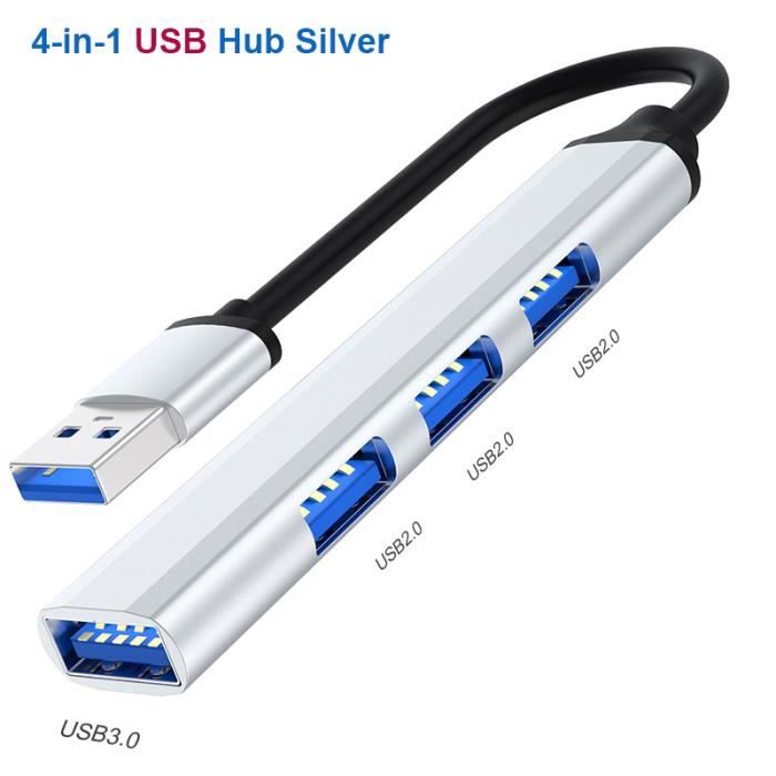 Concentrateur USB 4en1 Argent - Adaptateur multiport OTG Slim USB C 3.0 ...