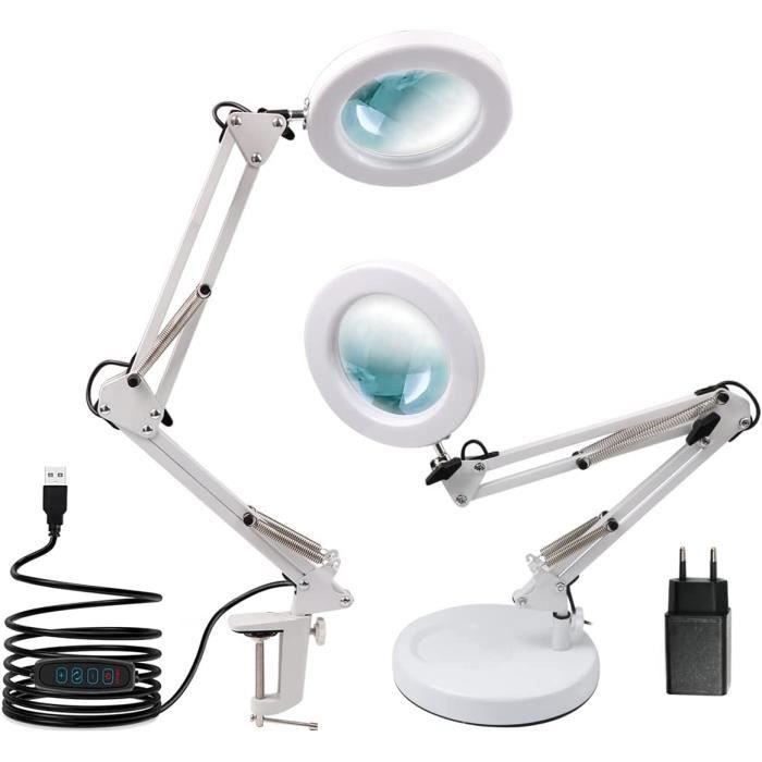 Lampe Loupe LED 5X, 2 en 1 Loupe Eclairante avec Pince et Adaptateur 16 W 3 Couleur Loupe ...