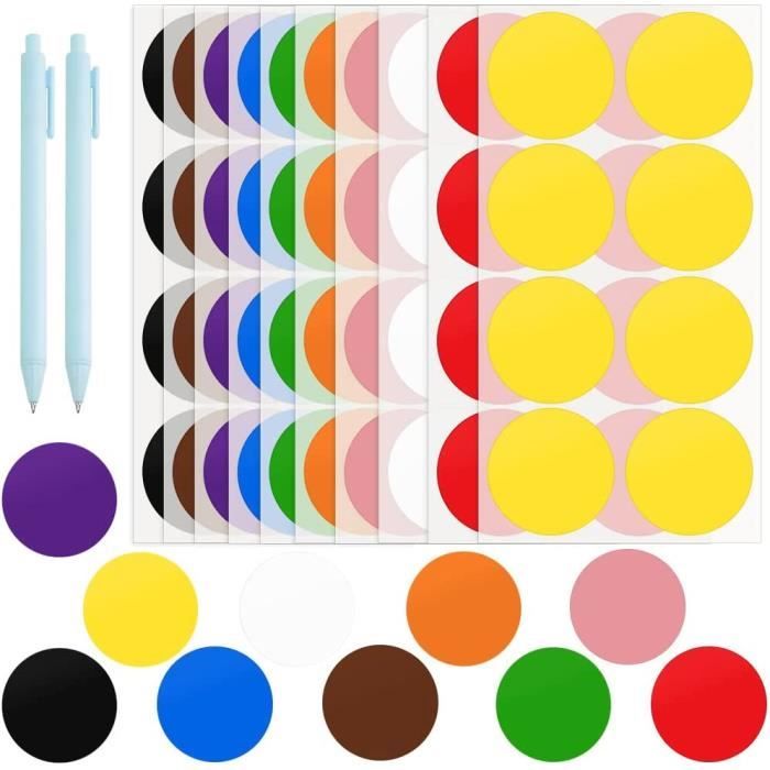 400 PCS 50mm Gommettes Autocollantes Rondes 10 Couleurs Pastille ...