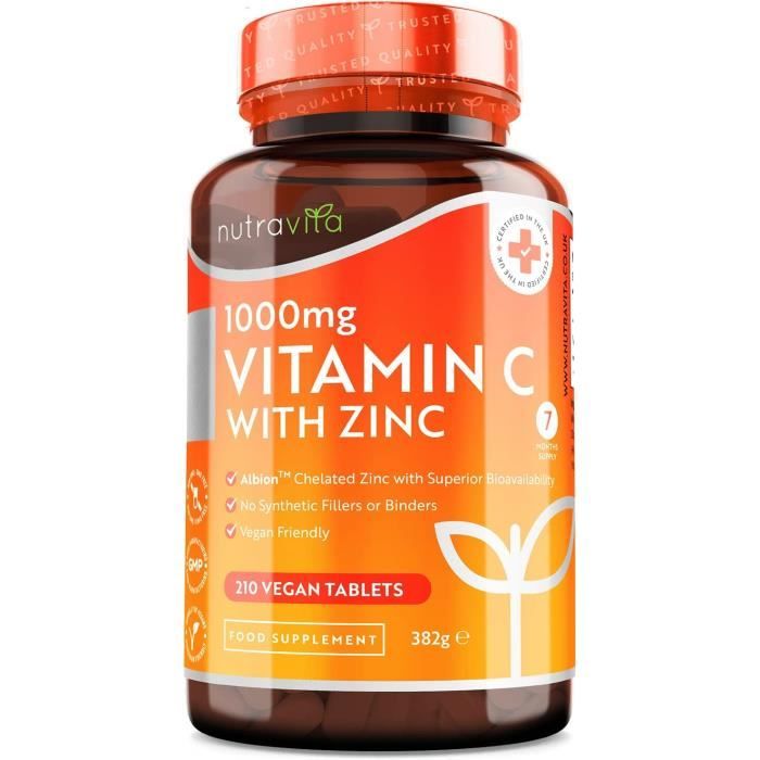 Vitamine C 1000 mg et Zinc 15 mg 210 comprimés végan meilleure ...