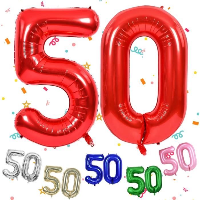 Ballon Anniversaire 50 An Rouge, Ballons Chiffre 50, 101 Cm Numéro 50 ...