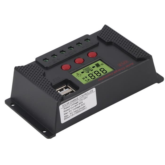 Duokon Contrôleur solaire Contrôleur de Charge Solaire 12V/24V Régulateur de Charge de Batterie ...