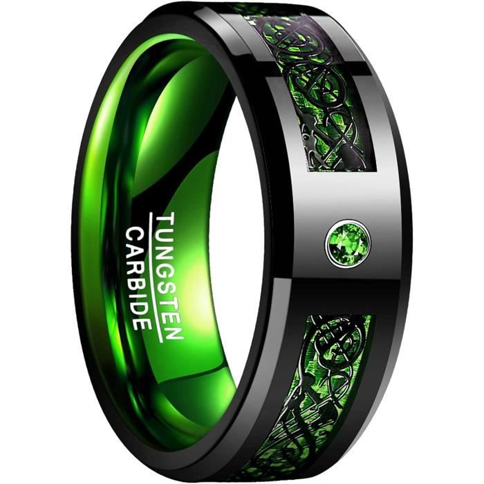 8Mm Bague En Tungstène Et Fibre De Carbone Noir+Rouge-Bleu-Vert, Anneau Dragon Celtique Avec ...