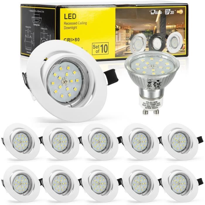 Spot Led Encastrable Plafond Orientable Gu10, 10X 6W Éclairage Encastré Blanc Neutre 4000K ...