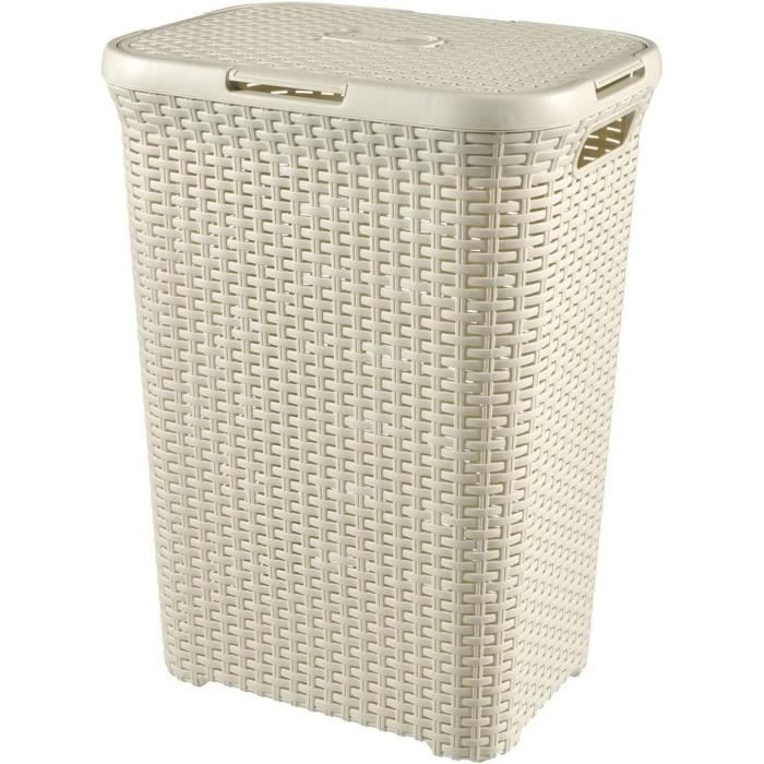 Coffre À Linge Style 60L Bac À Linge Sale Avec Couvercle Aspect Rotin ...