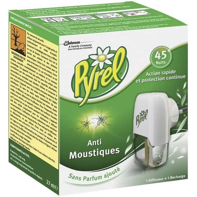 Pyrel Diffuseur Électrique Liquide, 1 Recharge, Anti-Moustiques, 45 ...