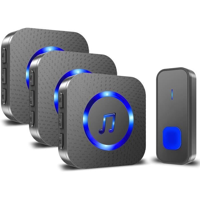 Sonnette Sans Fil Exterieur - TRAHOO - Portée 400M - 3 Récepteurs ...