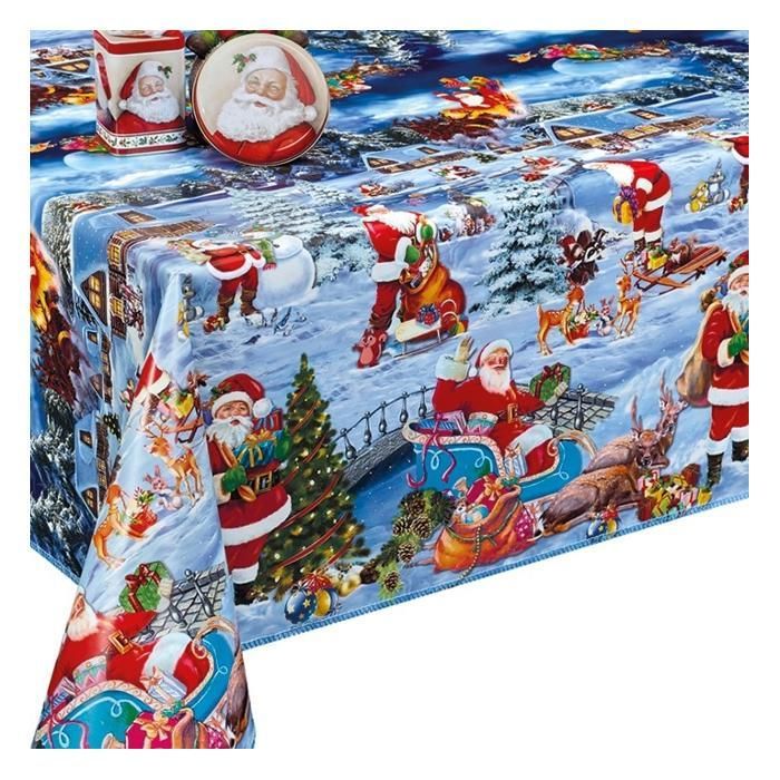 Nappe Toile Cirée de Noël – 140 x 150 CM – Blanche Neige Bleu Nappe ...
