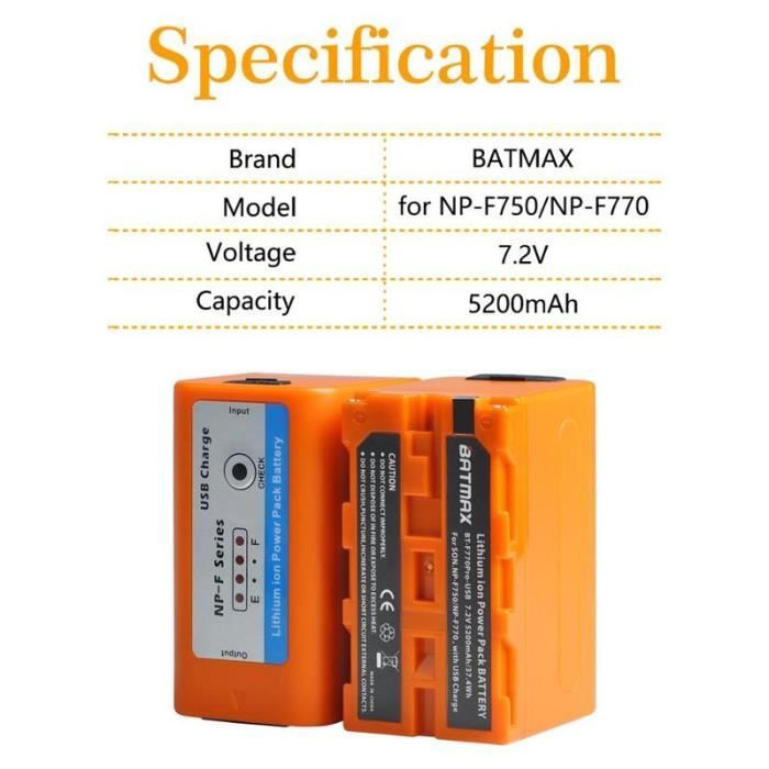 3 Battery-NP-F750 5200mAH USB-Sortie NPF750 distillé F750 F770 Batterie ...