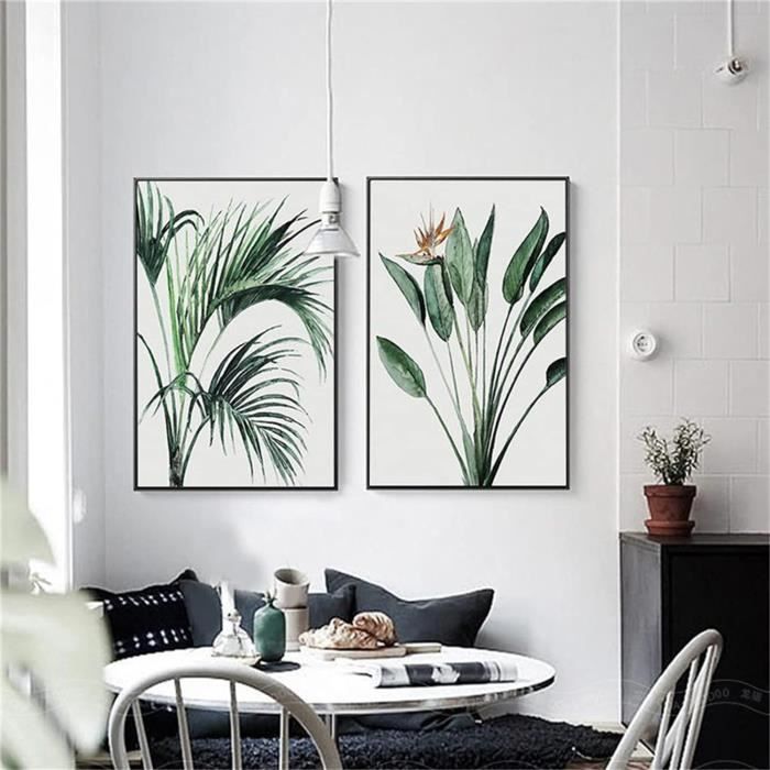 Lot de 3 posters muraux, feuilles vertes, tableaux muraux, peintures ...