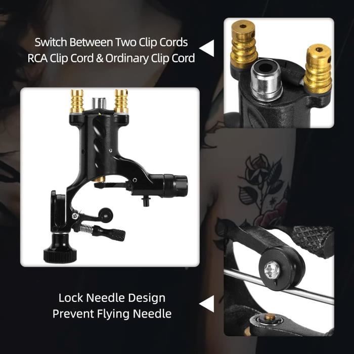 Tattoo Rotary Machine Kit Tattoo Machine Set Black Dial Tattoo Power ...